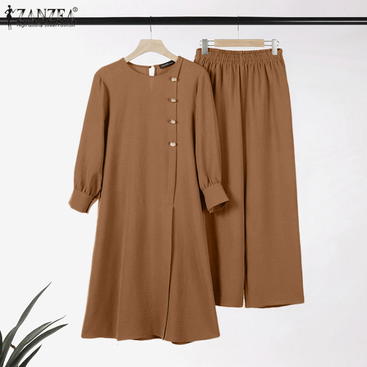 HijabFab ZANZEA Muslimah Suit Set Muslim Blouse and Pants Suits ...