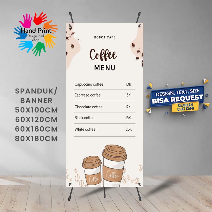 SPANDUK BANNER Kopi Varian Menu Coffeeshop Krem 60x160 CM | Lazada ...