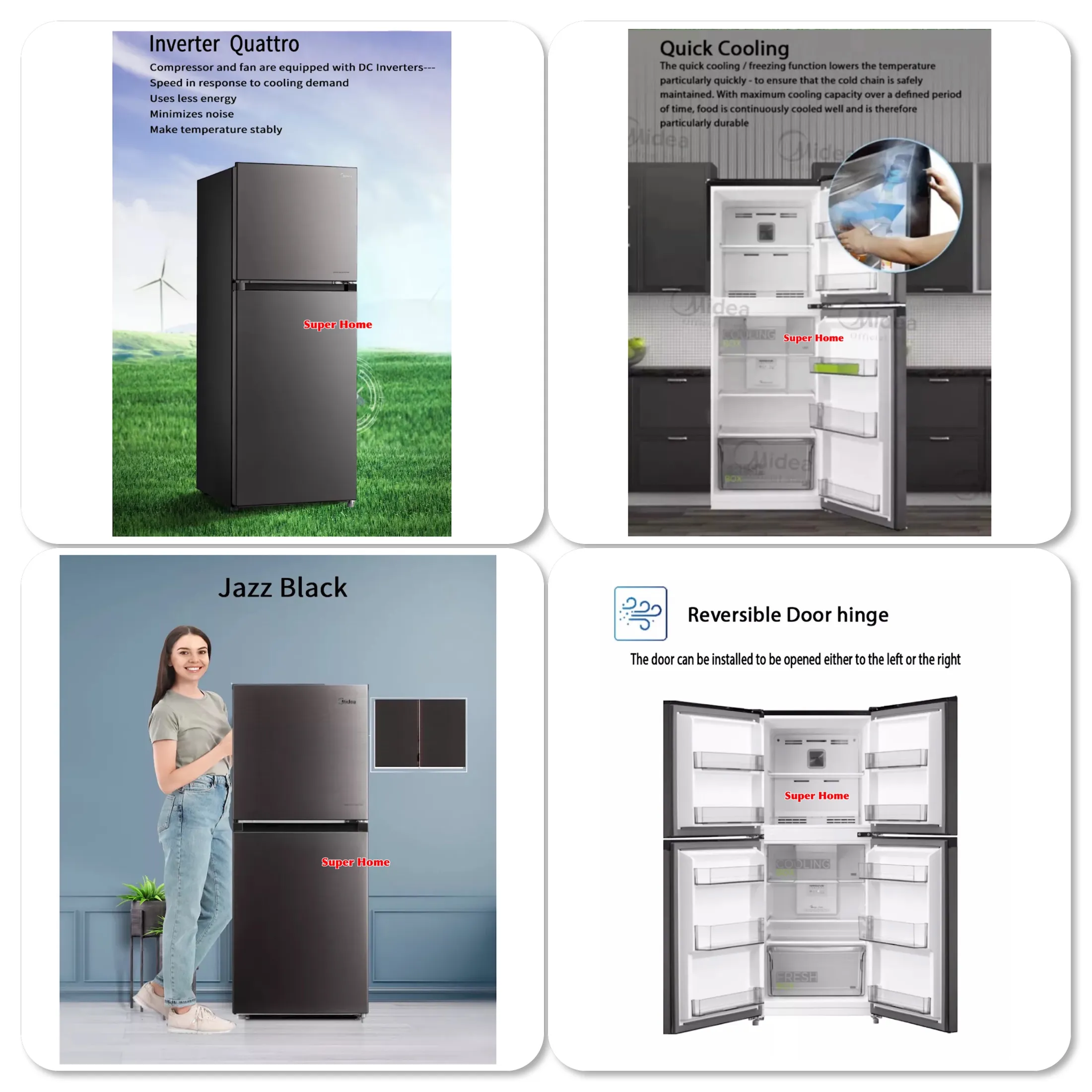 Midea Fridge MDRT307MTB28-MY 240L 2 Door Inverter Refrigerator Petaling ...