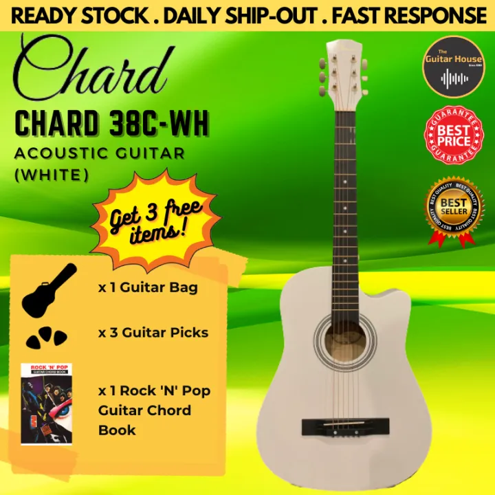 38 inch Chard Acoustic Cutaway Guitar White Beginner Package | Lazada