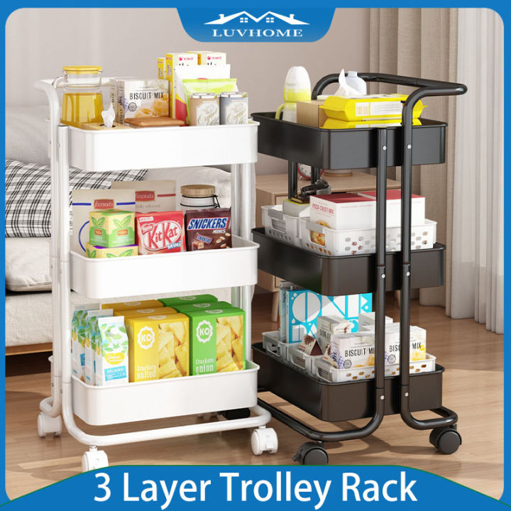 LUVHOME 3 Tier Trolley Cart Organize Kitchen Movable Storage Rack With ...