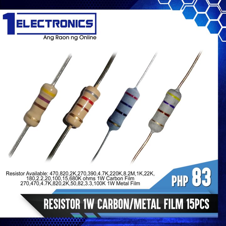 1Electronics Resistor 1W - 15pcs each 470,820,2K,270,390,4.7K,220K,8.2M ...