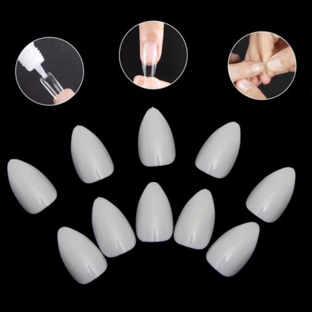 Kuku palsu almond shape fake nails 500pcs natural kupal bentuk almond ...
