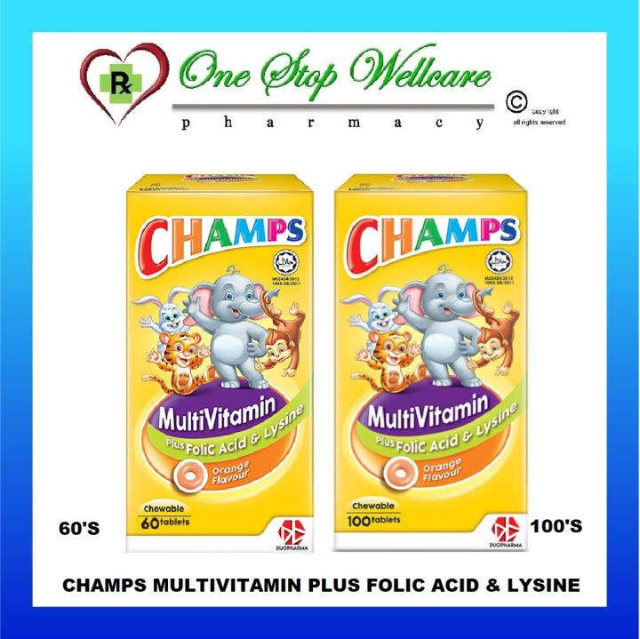 CHAMPS MULTIVITAMIN PLUS FOLIC ACID & LYSINE (ORANGE) 60'S / 100'S | Lazada