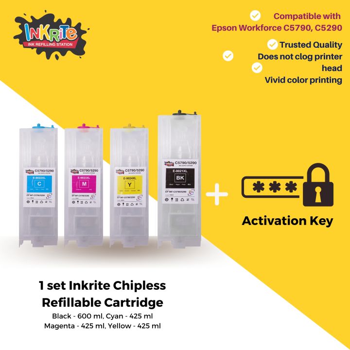 Inkrite Chipless Jumbo Refillable Ink Cartridge with ACTIVATION KEY for ...