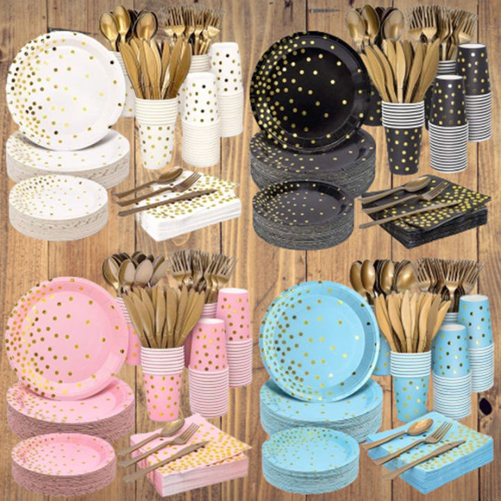 Pink Blue or White Black Disposables Party Tableware Pink Paper Plate ...