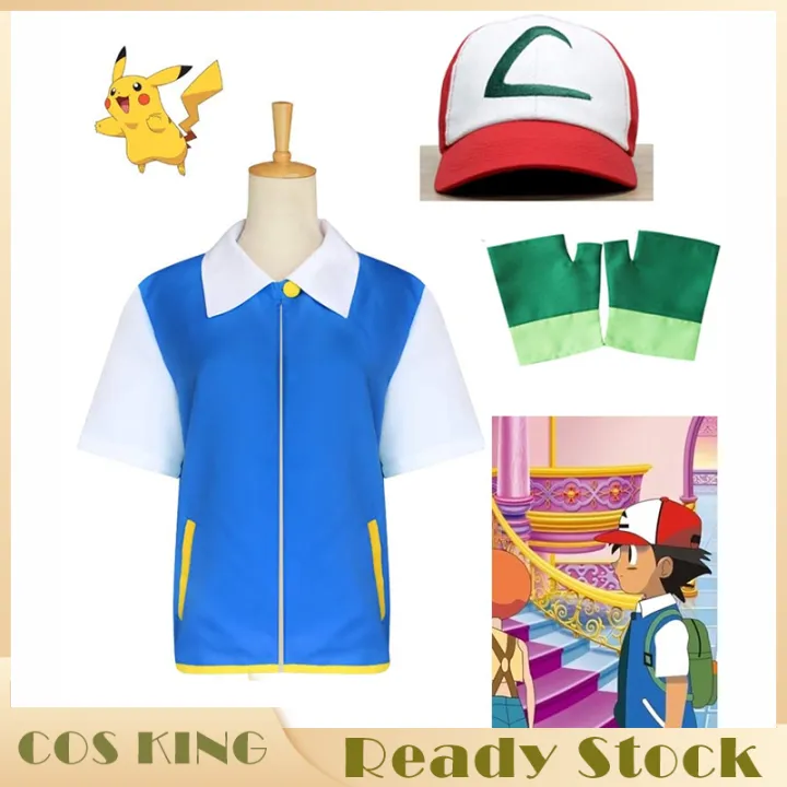 Anime Pokemon Cosplay Ash Ketchum Cosplay Costume Blue Jacket Hat ...