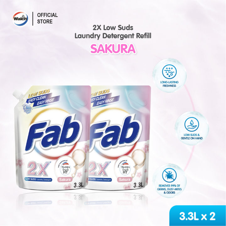 [TWIN PACK] Fab 2X LOW SUDS Laundry Detergent Sakura 3.3L Refill | Lazada