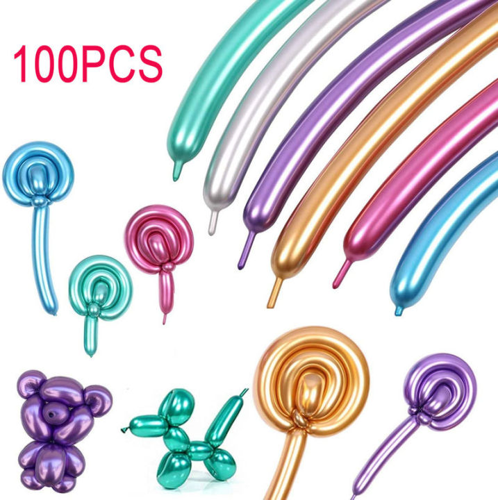100pcs Long Balloons Glossy Metal Twist Latex Balloons Thick Strip ...