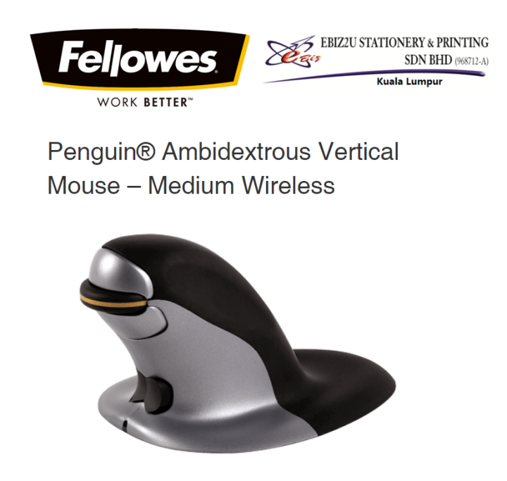 Fellowes Penguin Ambidextrous Vertical Mouse – Medium Wireless ...