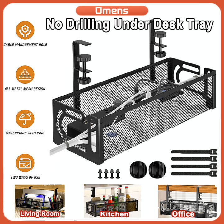 Under Desk Cable Management Tray No Drilling Under Table Wire ...