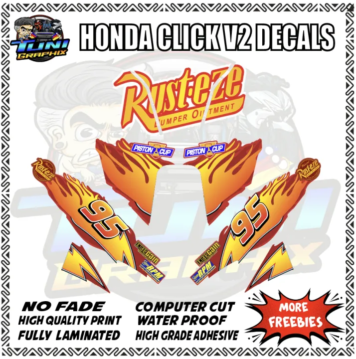 HONDA CLICK 125i V2 MCQUEEN DECALS WITH FREEBIES | Lazada PH