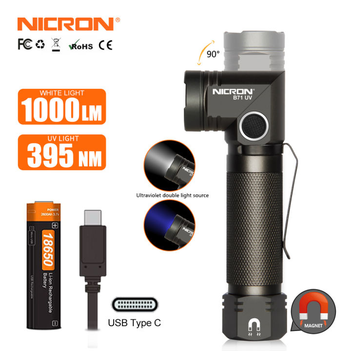 NICRON LED Flashlight B71UV White / UV Flashlight 90 Degree Twist Head ...