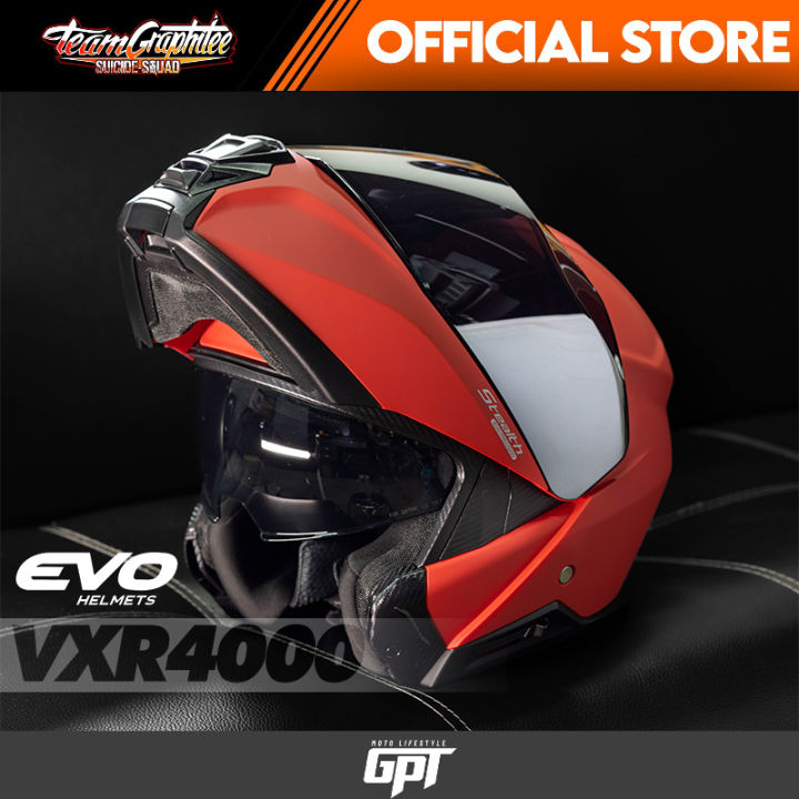 EVO HELMET VXR-4000 MODULAR MATTE RED (SILVER LENS) WITH FREE CLEAR ...