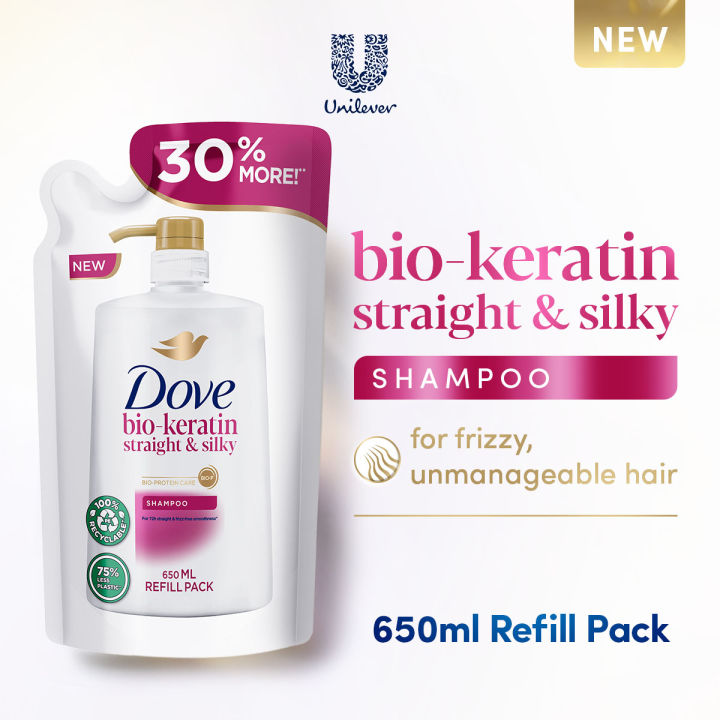 Dove Bio-Keratin Straight & Silky Shampoo 650mL Refill Pack for ...