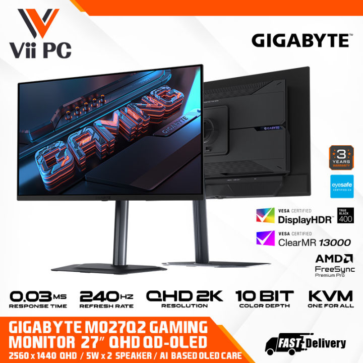 GIGABYTE MO27Q2 27 INCH 2560X1440(QHD) QD-OLED PANEL AMD FREESYNC PREMIUM PRO 0.03MS 240HZ BUILD ...