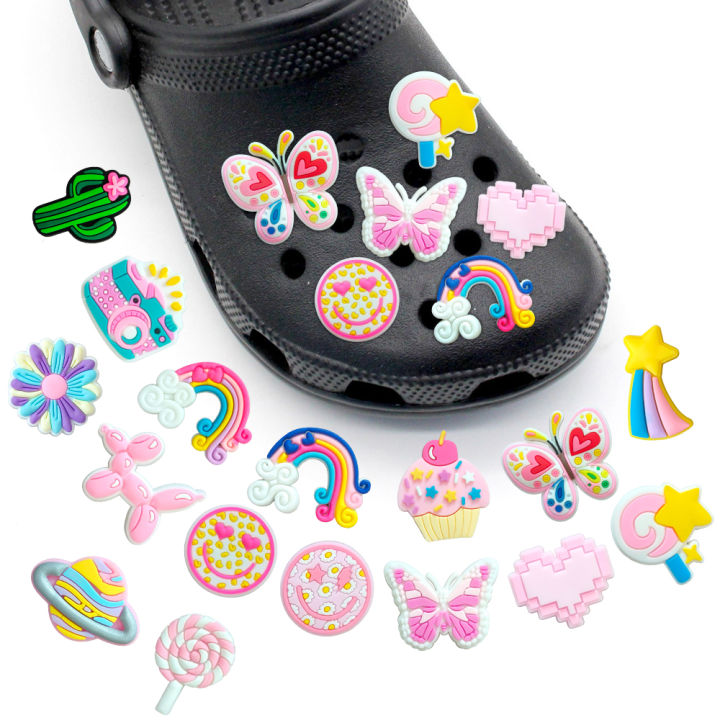 Jibz 1PCS Pink Girlish Fresh Style Cartoon Smile Face Croc Butterfly ...