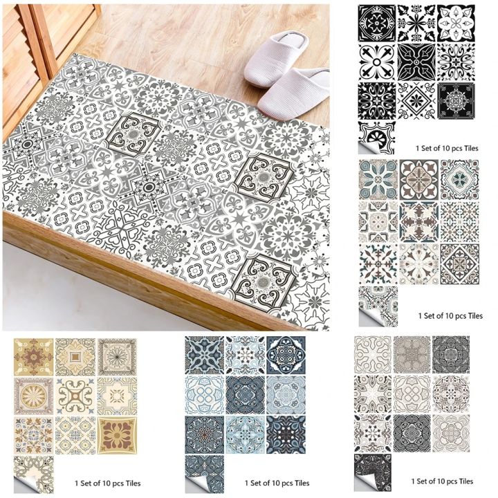 10pcs 10*10CM Retro Pattern Matte Surface Tiles Sticker Transfers ...