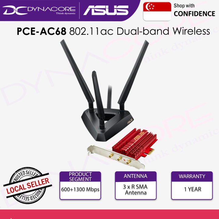 ASUS PCE-AC68 802.11ac Dual-band Wireless-AC1900 PCI-E Adapter with ...