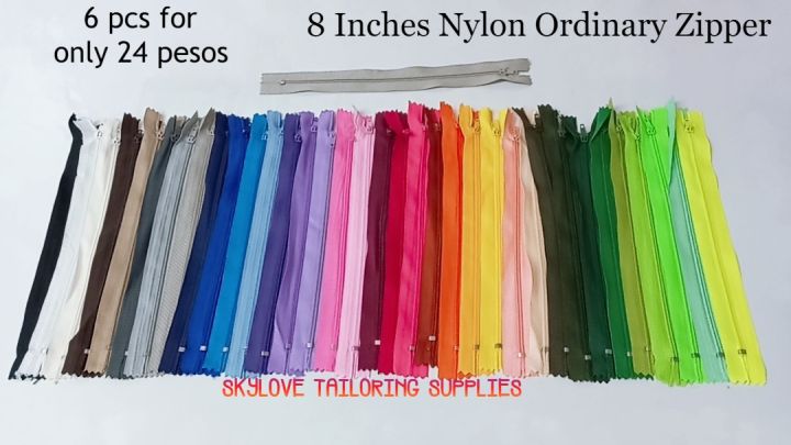 6 pcs ORDINARY NYLON ZIPPER 8 inches assorted colors | 6 pcs for only ...