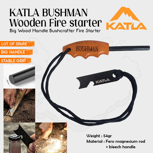 KATLA BUSHMAN Survival Fire Starter Pembuat Api Bushcraft Gagang Kayu ...