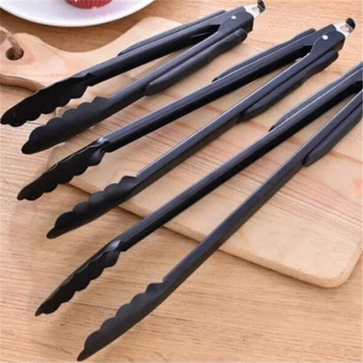 【TaroBall】9/12/14inch Kitchen Tongs Salad Black BBQ Tongs Multifunction ...