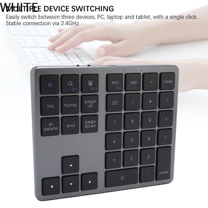 WHITE 35 Keys Wireless Keyboard 2.4G and Bluetooth Rechargeable Mini ...