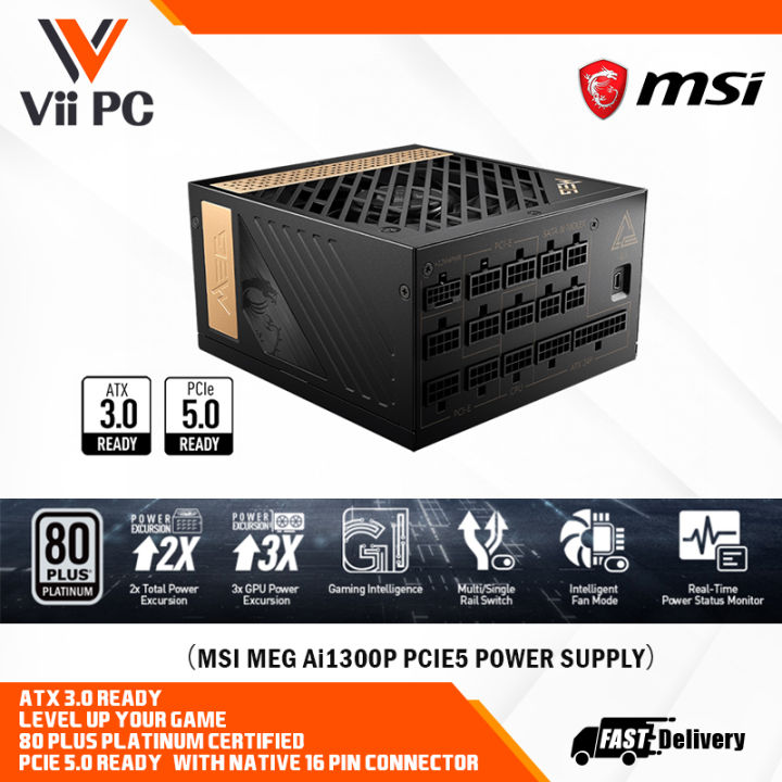 MSI MEG Ai1300P PCIE5 80 PLUS Platinum 1300W ATX3.0 Full modular Active ...