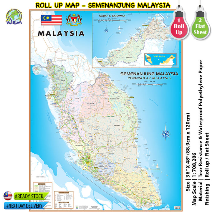 🇲🇾 Roll Up Map - Semenanjung Malaysia (36” x 48”) | Lazada