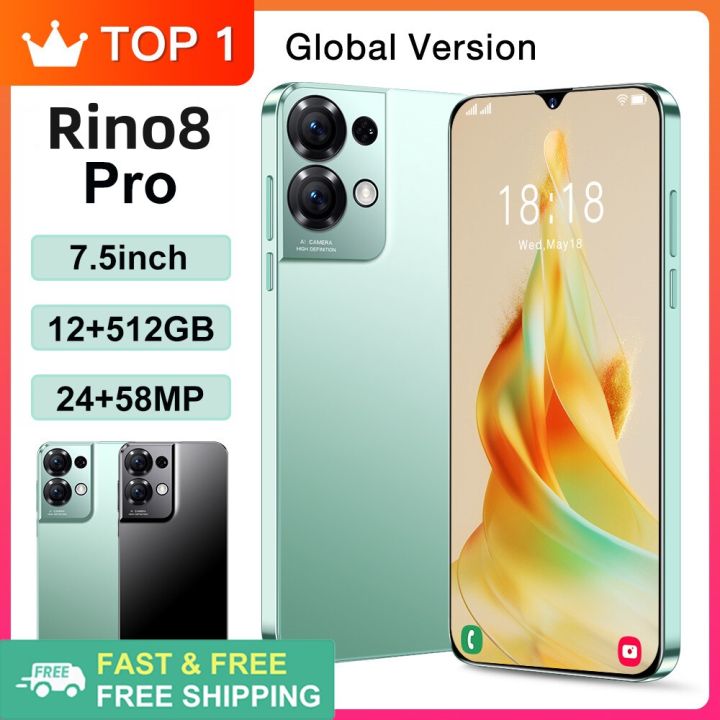 Smartphone Rino8 Pro5G 12GB RAM +512GB ROM Android Cellphone 7.5inch ...