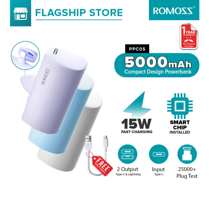 Romoss PPC05 5000mAh Lightning Power Bank 15W Mini Super Fast Charging ...