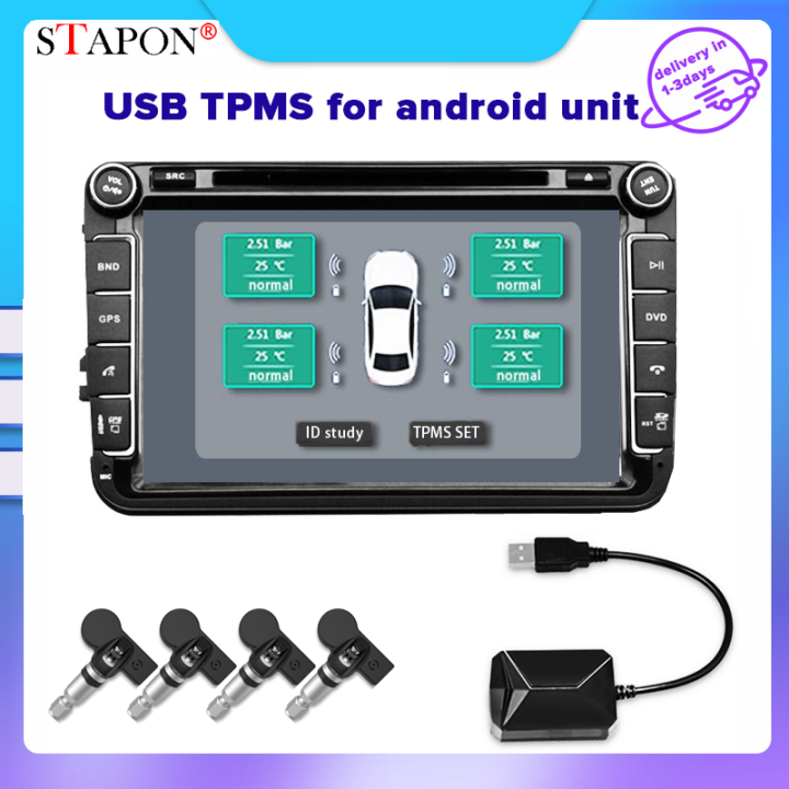 STAPON USB TPMS for android unit internal sensor tire pressure monitor alarm system wireless ...