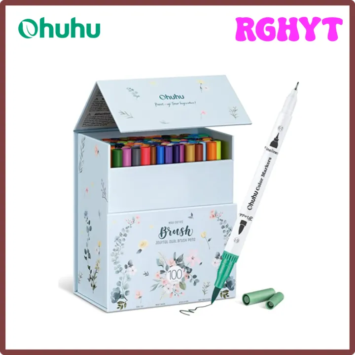 RGHYT Ohuhu ชุดที่ขีดเส้นมาร์กเกอร์ศิลปะปลายคู่ปากกาสีน้ำระบายสีแปรงสี ...