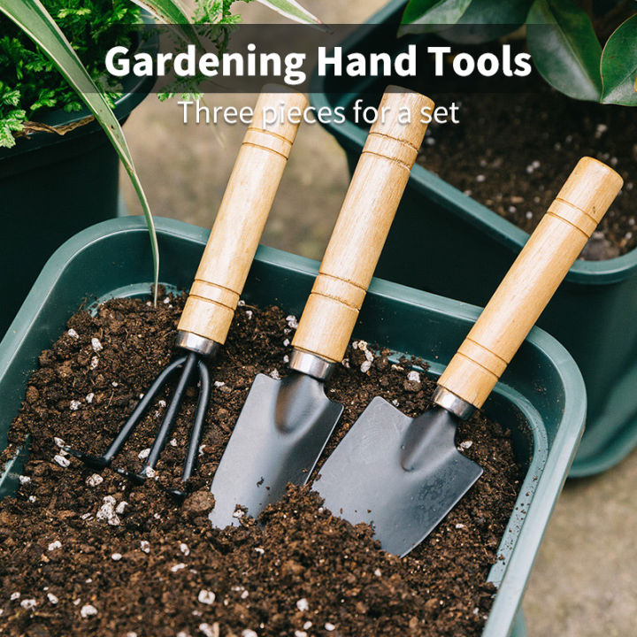 【Local Delivery】Three-piece Gardening Tool Set Iron Shovels Rake with ...