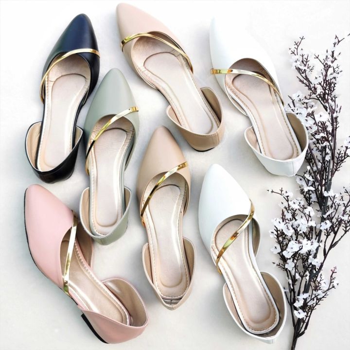 R&A001 Flat Pointed Toe V-Throat Leather Doll Shoes Embellished with ...