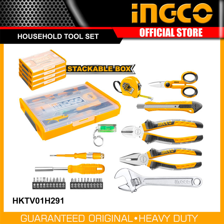 INGCO 29Pcs Household Tool Set With Stackable Plastic Box Small Rust In ...