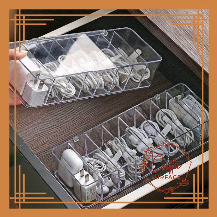 Clear Acrylic Multi - Grid Data Line Storage Box With Cover | Lazada PH