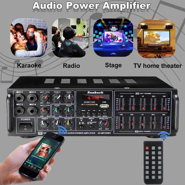 2000W Home Stereo Power Amplifier Audio 2Channel EQ bluetooth USB ...