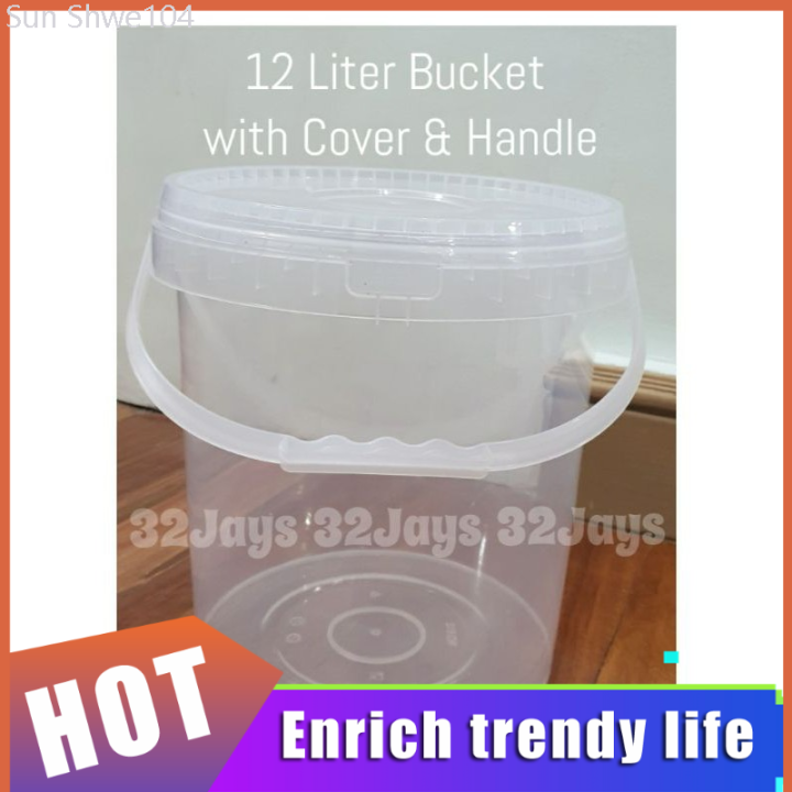 Empty 12 Liter Bucket with Cover and Handle Plastic Container 12L Pail ...