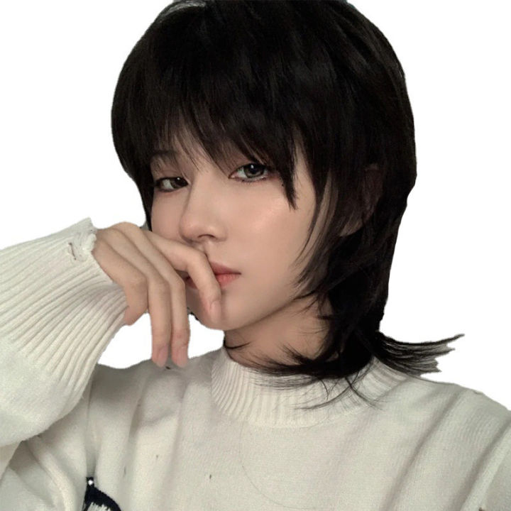 Wolf tail wig, male mullet, fish head, Korean version, realistic and ...