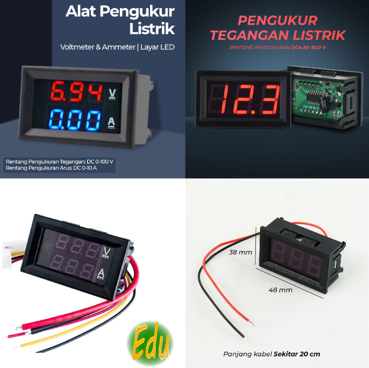 Alat Pengukur Listrik Modul Digital Voltmeter dan Ampermeter Arus DC 4,5V - 30V dan 0 - 100V 0 ...