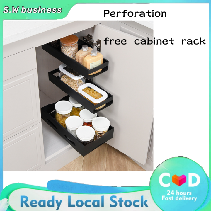 Kitchen multi-layer shelving storage cabinet with door multi-functional ...