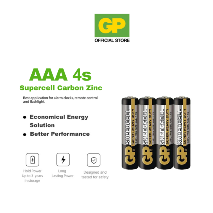 GP SUPERCELL Super Heavy Duty Battery AAA [ Shrink Pack of 4s ] | Lazada