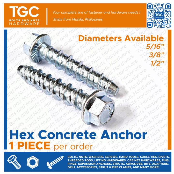 TGC 1PC 5/16 3/8 1/2 Concrete Anchor | Tapcon | Cemteks | Hex Tapping ...