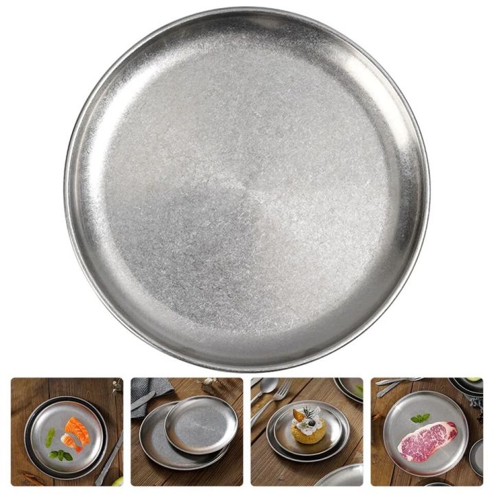 Round Plate Stainless Steel Dish Vintage Dish Metal Plate Plate Camping ...