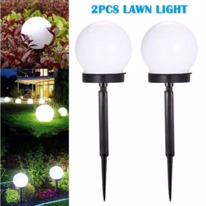 2/4Pcs LED Solar Round Ball Light Outdoor Garden Path Ground Spike Lamp ...