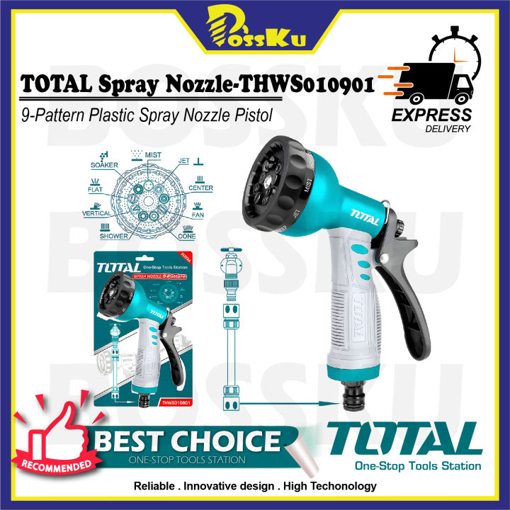TOTAL 9-PATTERN Adjustable Plastic Trigger Nozzle / Garden Hose Nozzle ...
