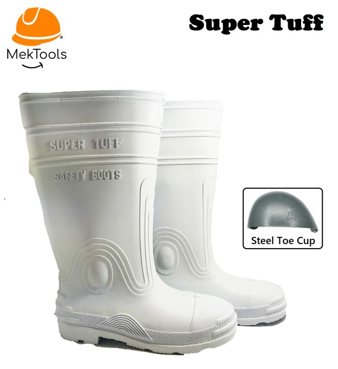 SUPER TUFF Safety Boots All White with STEEL TOE 14" (SB-888) Rain ...