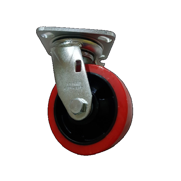 Roda Caster Troly / Troli PU Merah 5 Inch Heavy Duty Hidup ( Putar ...