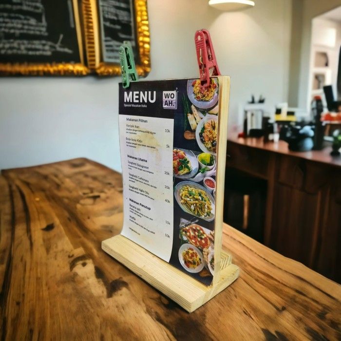 Menu stand 20x25 Cm Display sign stand holder daftar menu kayu | Lazada ...
